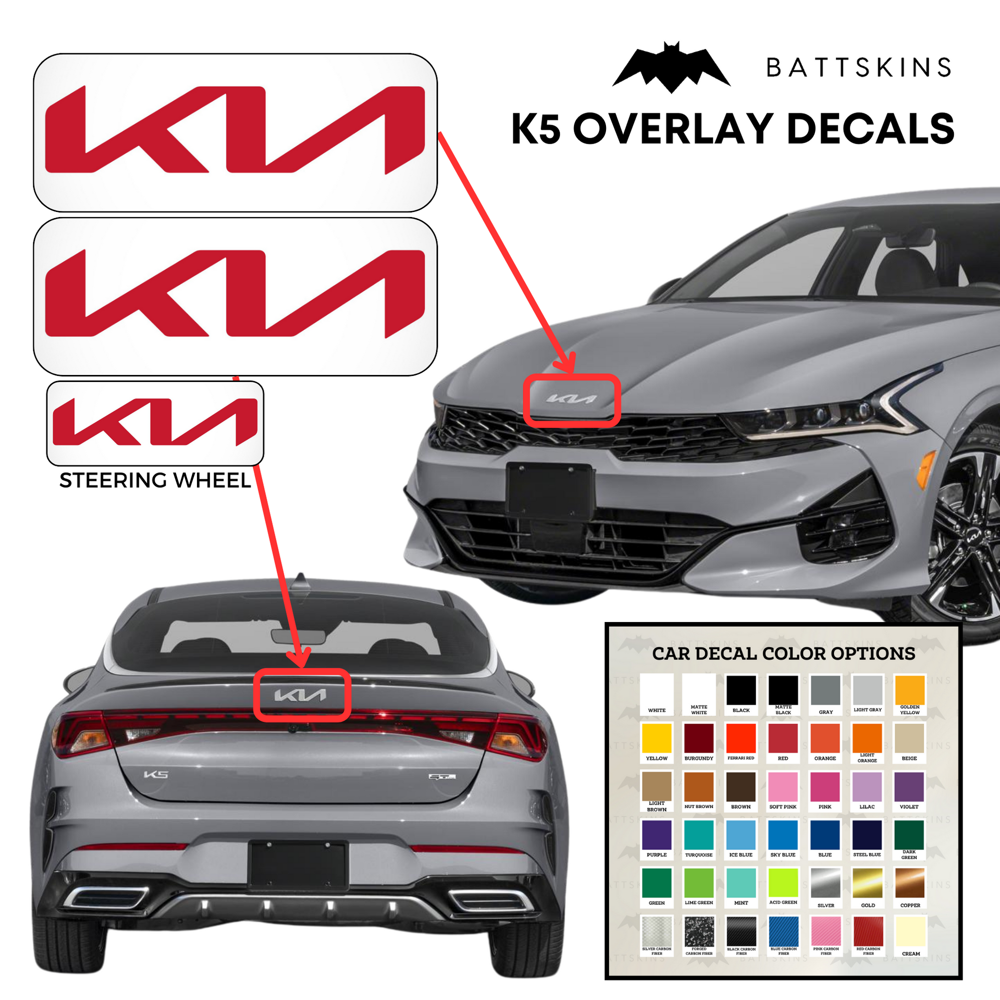 KIA K5 2022+ Overlay Decals | K5 Logo 3 Decals — BattSkins