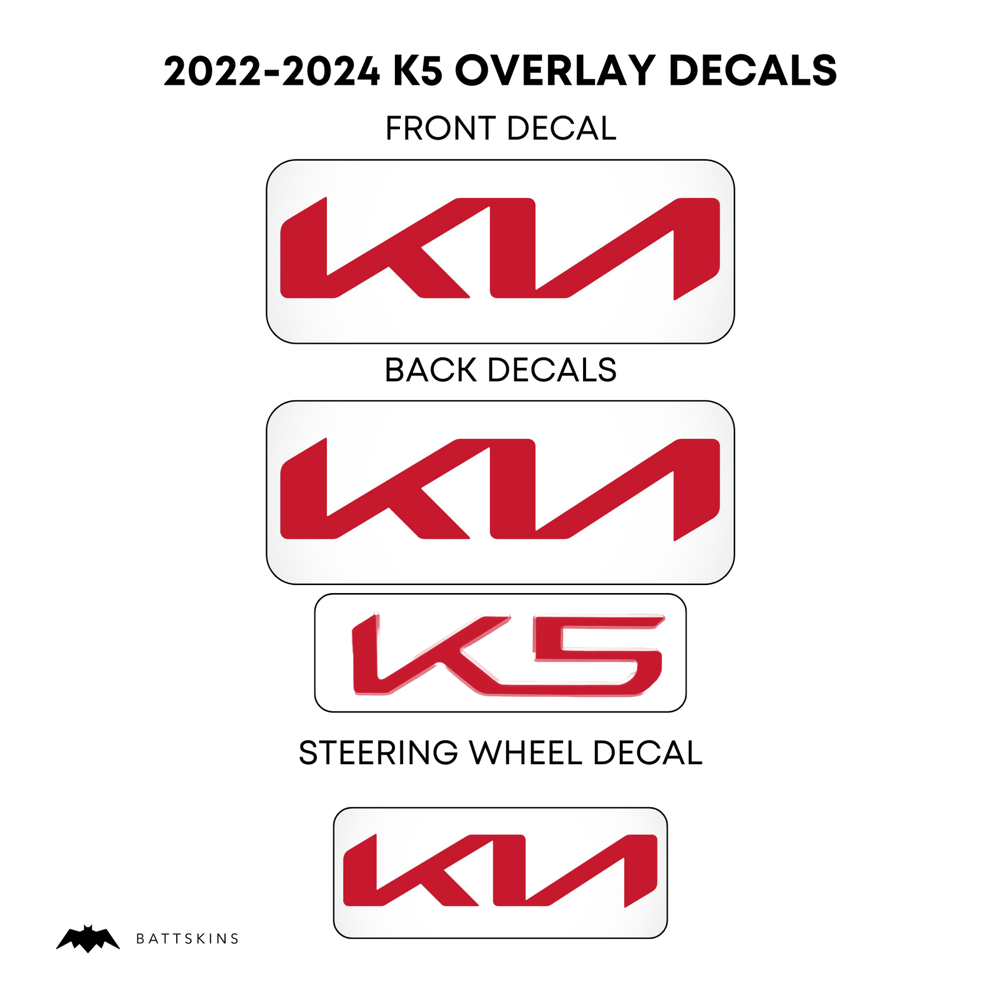 KIA K5 2022+ Overlay Decals | K5 Logo 4 Decals — BattSkins