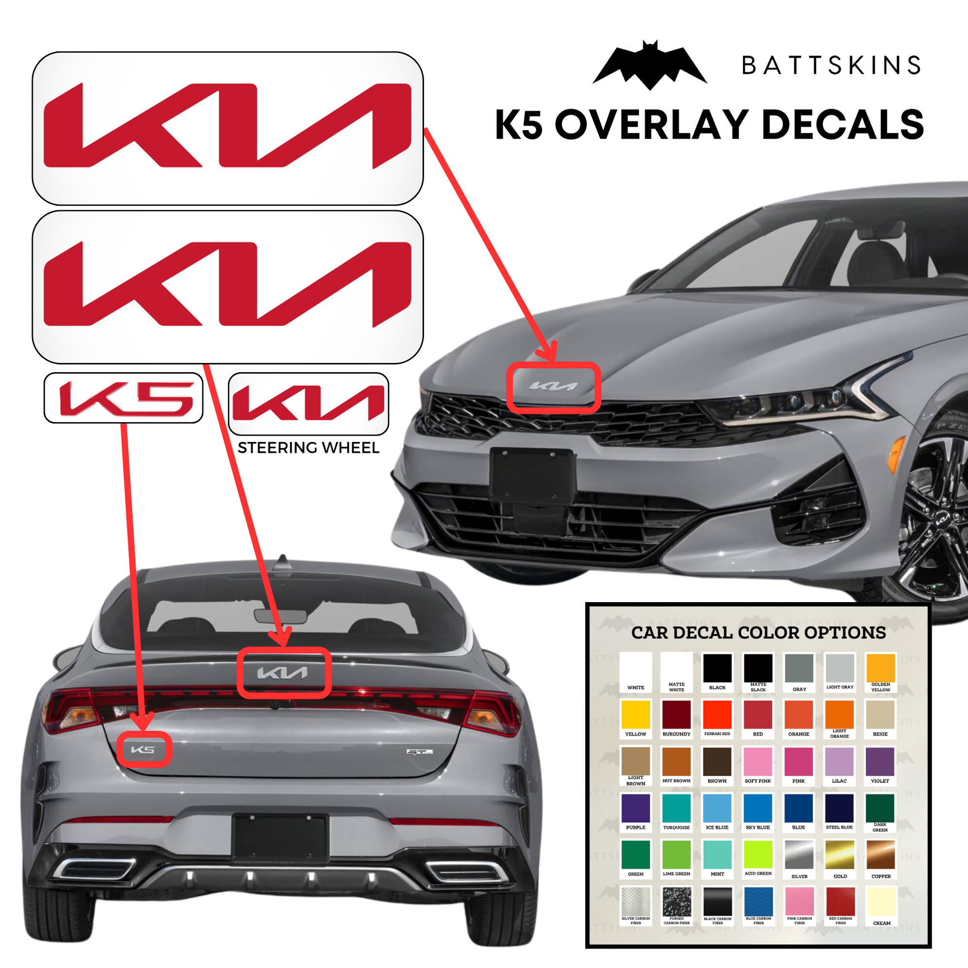 KIA K5 2022+ Overlay Decals | K5 Logo 4 Decals — BattSkins