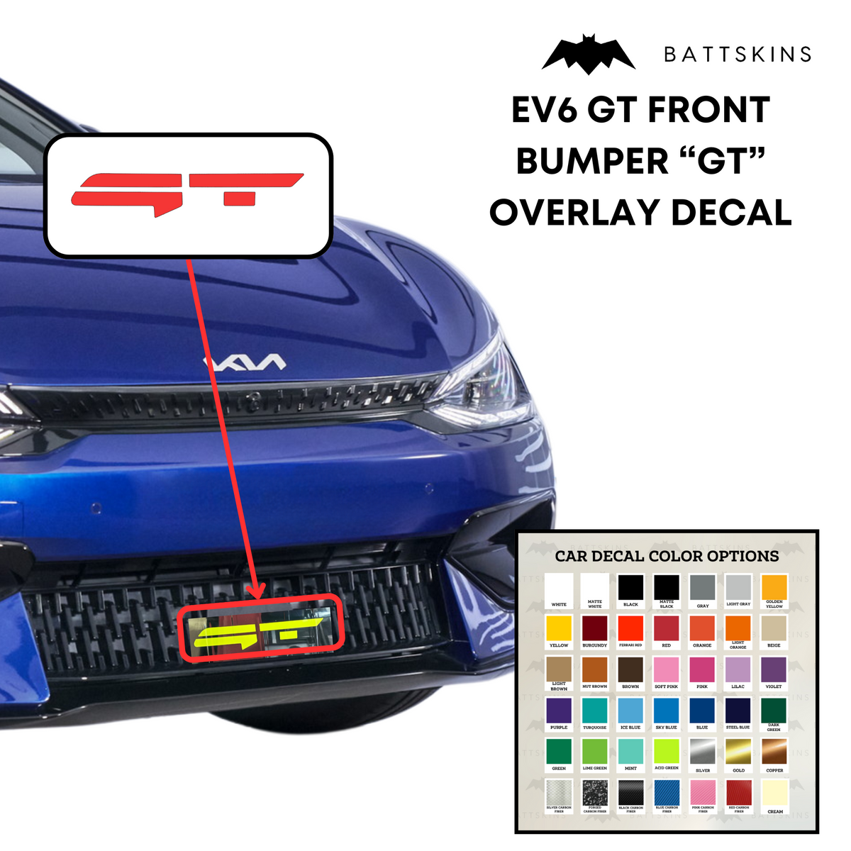 KIA EV6 "GT" Front Bumper Overlay Decal for KIA EV6 GT - 1 Decal ...