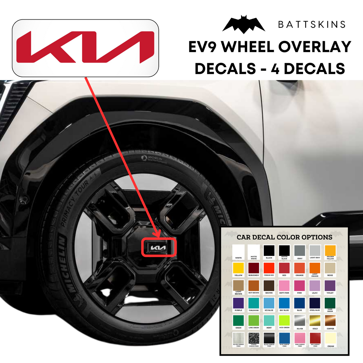 KIA EV9 Wheel Decals | 4 Set of Logo Decals — BattSkins